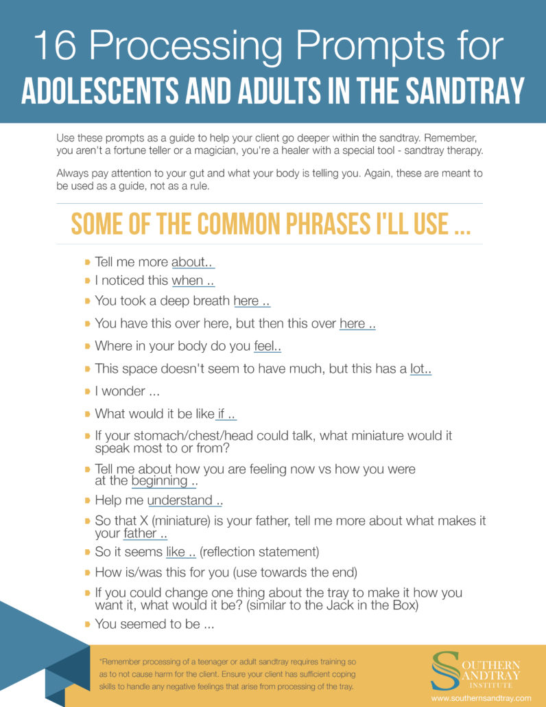 16 Processing Prompts for Adolescents & Adults – Sandtray Suite