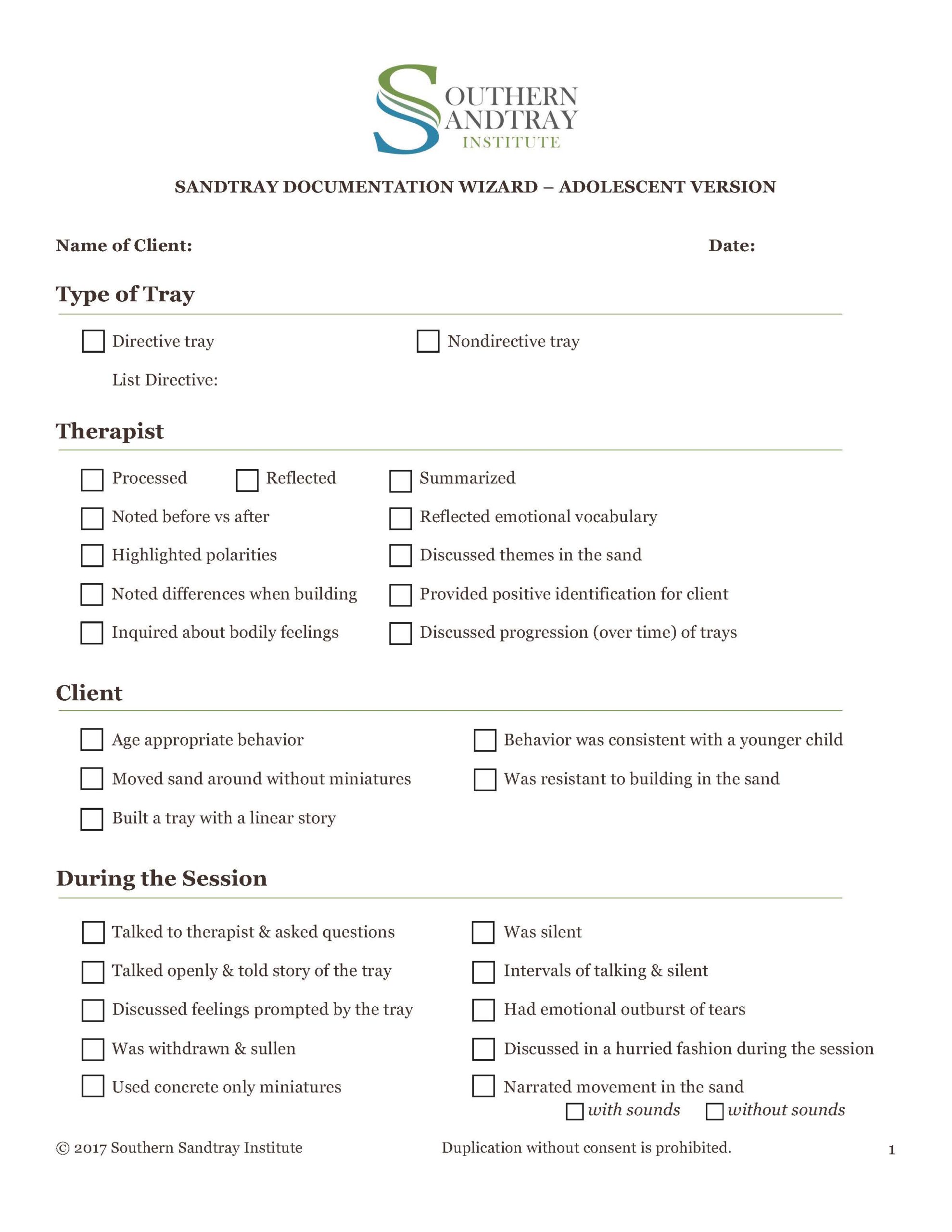 SANDTRAY DOCUMENTATION WIZARD – ADOLESCENT VERSION – Sandtray Suite